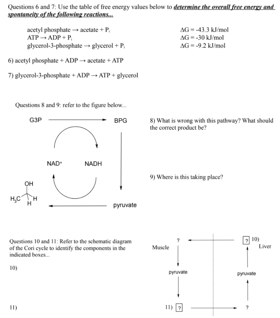 Solved Questions 6 and 7: Use the table of free energy | Chegg.com