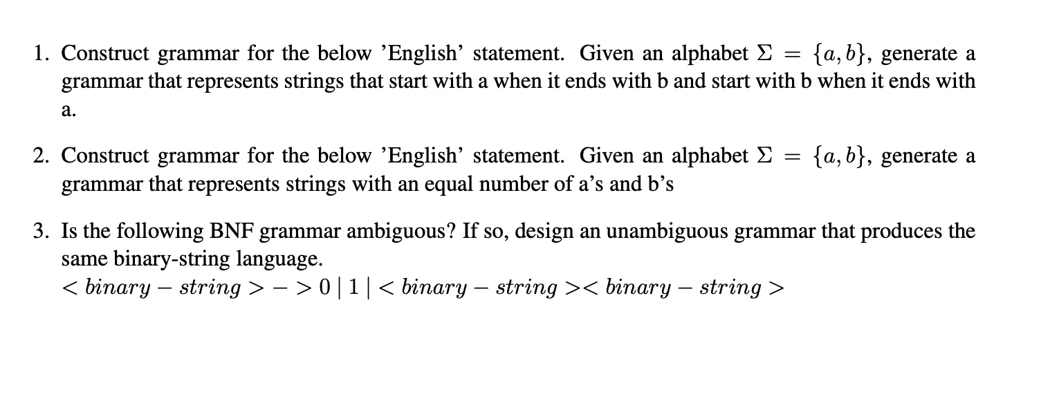 Solved 1. Construct grammar for the below 'English' | Chegg.com
