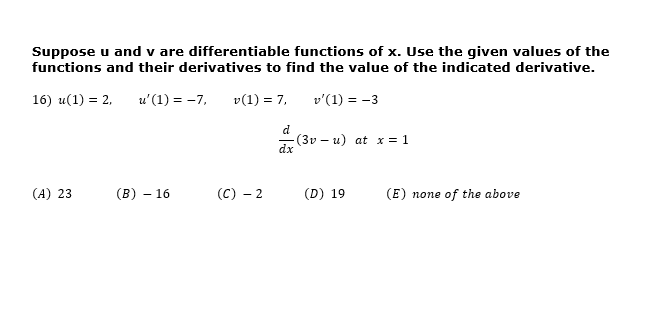 Solved Suppose u and v are differentiable functions of x. | Chegg.com