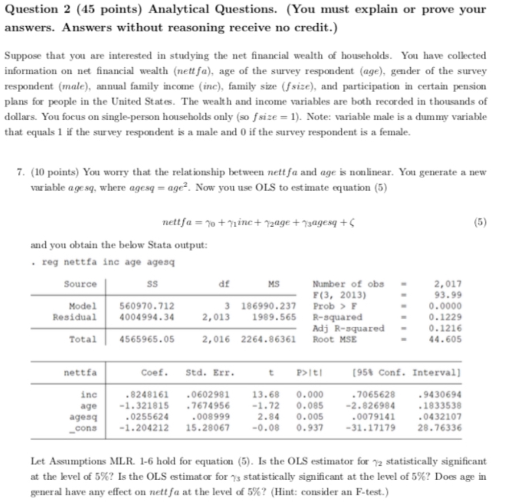 Solved Question 2 (45 points) Analytical Questions. (You | Chegg.com