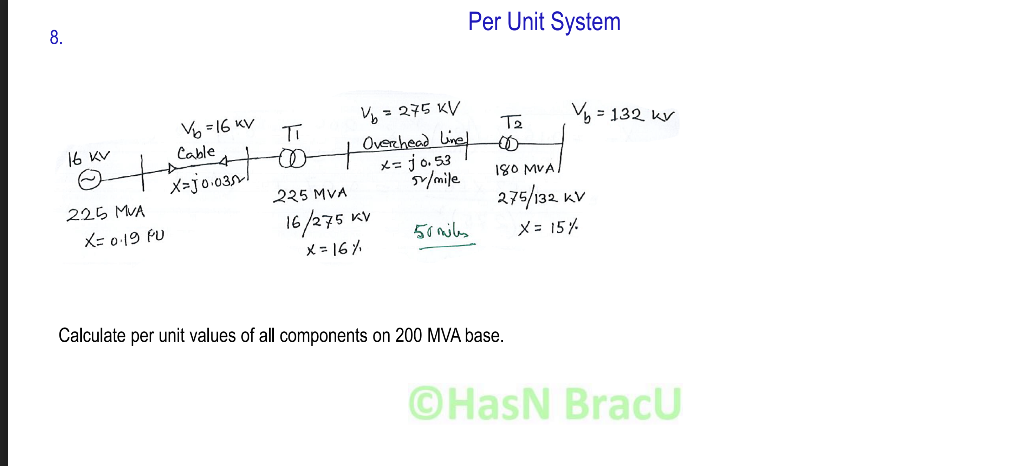 Solved 8. Per Unit System Calculate per unit values of all | Chegg.com
