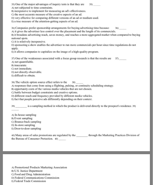 Solved 35) One of the major advantages of inquiry tests is | Chegg.com