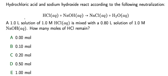 Solved Hydrochloric acid and sodium hydroxide react | Chegg.com