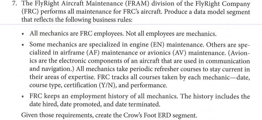 Solved 7. The FlyRight Aircraft Maintenance (FRAM) division | Chegg.com