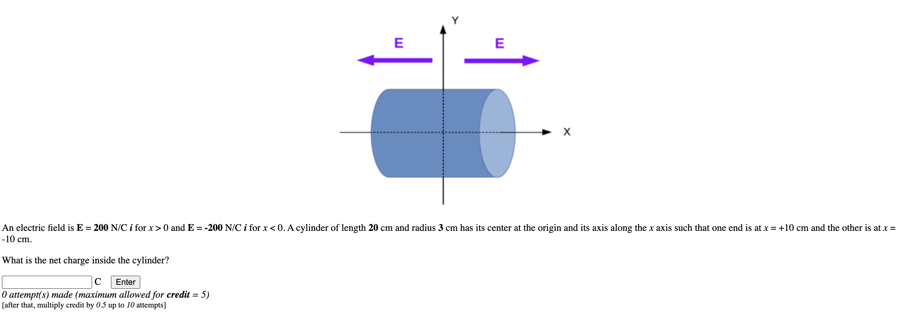 Solved 10 cm What is the net charge inside the cylinder? C | Chegg.com