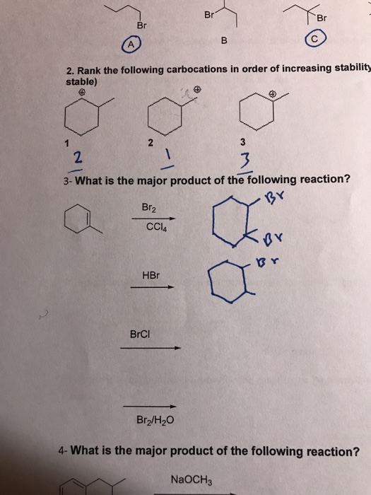 Solved Br Br Br 2. Rank the following carbocations in order | Chegg.com