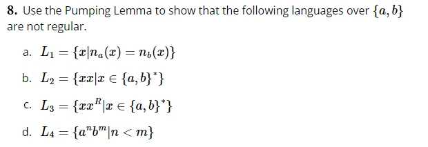 Solved Solving problem using Pumping Lemma. Show work to get | Chegg.com