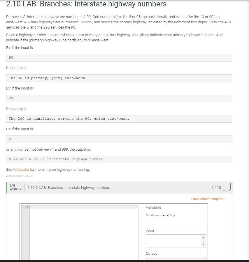 Solved 2.10 LAB: Branches: Interstate highway numbers | Chegg.com