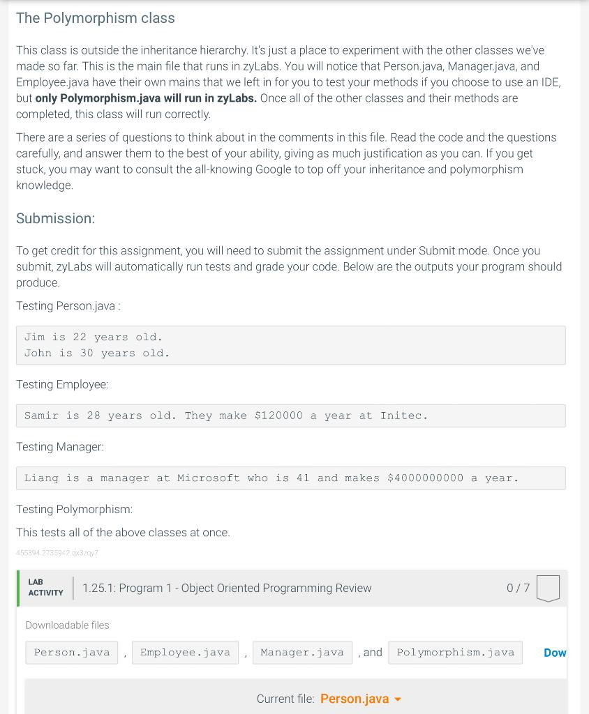 Solved 1.25 Program 1 - Object Oriented Programming Review | Chegg.com