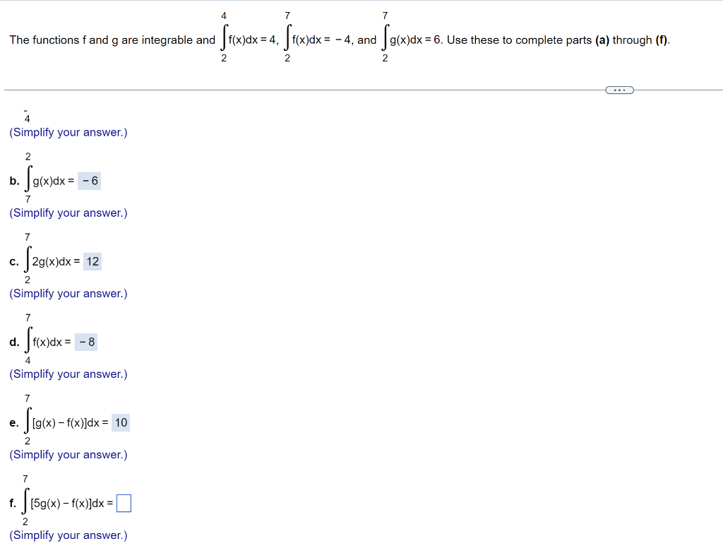 Solved The functions f and g are integrable and | Chegg.com