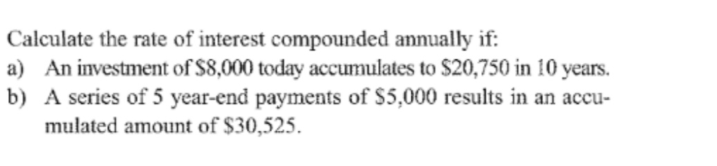 Solved Calculate the rate of interest compounded annually | Chegg.com