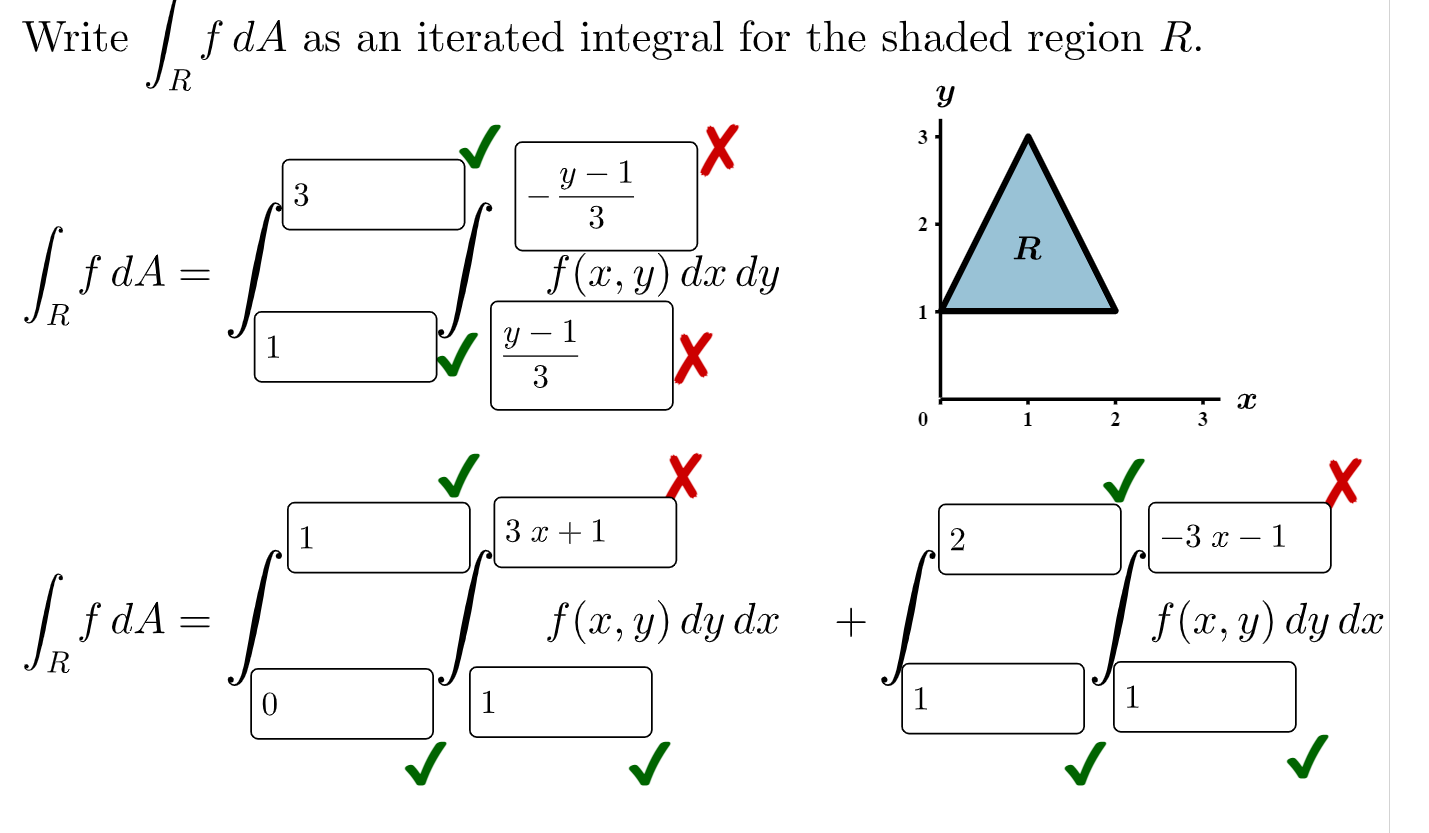 Solved Write 1.5dA as an iterated integral for the shaded | Chegg.com