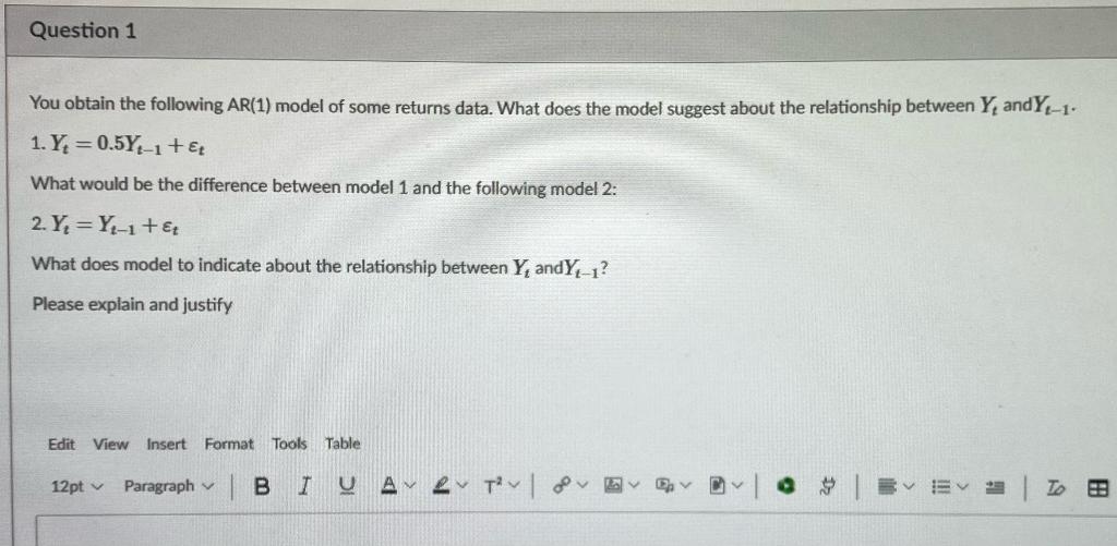 Solved Question 1 You obtain the following AR(1) model of | Chegg.com