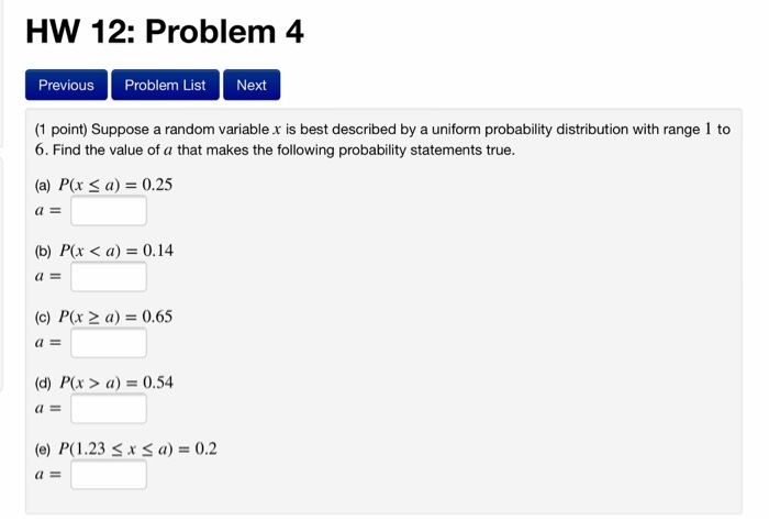 Solved HW 12: Problem 4 Previous Problem List Next (1 point) | Chegg.com
