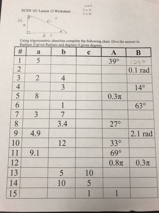 Solved ECEN 101 Lesson 12 Worksheet Using trigonometric | Chegg.com