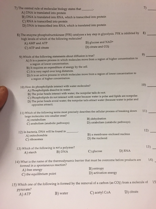 Solved 7) The central rule of molecular biology states that | Chegg.com