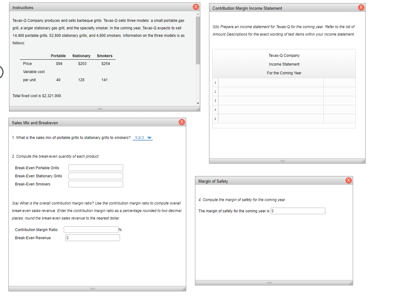 Solved Texas-Q Company produces and sells barbeque grills. | Chegg.com