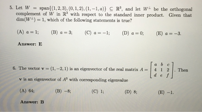 Solved Let W = span{(1, 2, 3), (0, 1, 2), (1, -1, a)} subset | Chegg.com