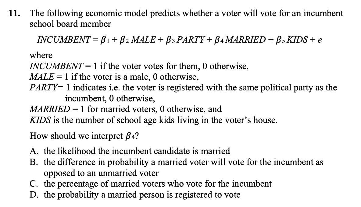 Solved 11. The following economic model predicts whether a | Chegg.com