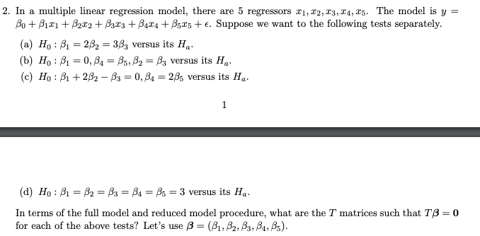 Solved 2. In a multiple linear regression model, there are 5 | Chegg.com