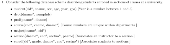 Solved 1. Consider the following database schema describing | Chegg.com