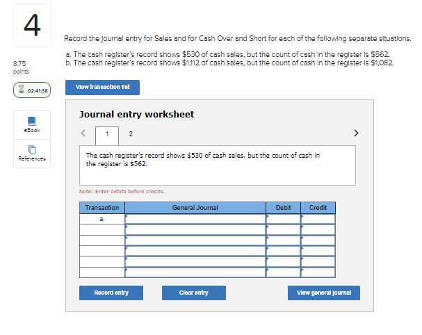 Solved Journal entry worksheet The cash reg the | Chegg.com