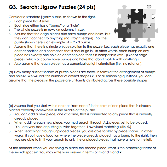Q3. Search: Jigsaw Puzzles (24 pts) Consider a | Chegg.com
