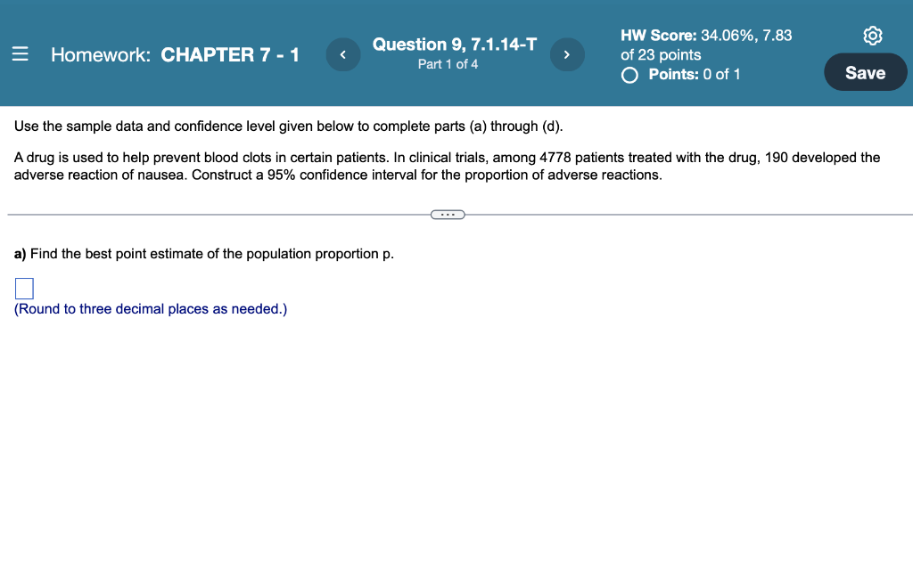Solved = Homework: CHAPTER 7 - 1 Question 9, 7.1.14-T Part 1 | Chegg.com