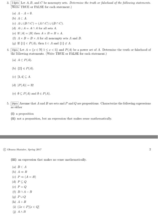 Solved 3. pts Let A, B, and C be nonempty sets. Determine | Chegg.com