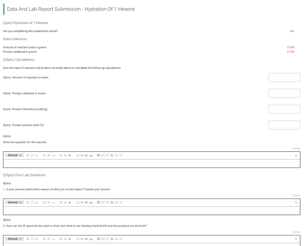 Data And Lab Report Submission - Hydration Of | Chegg.com