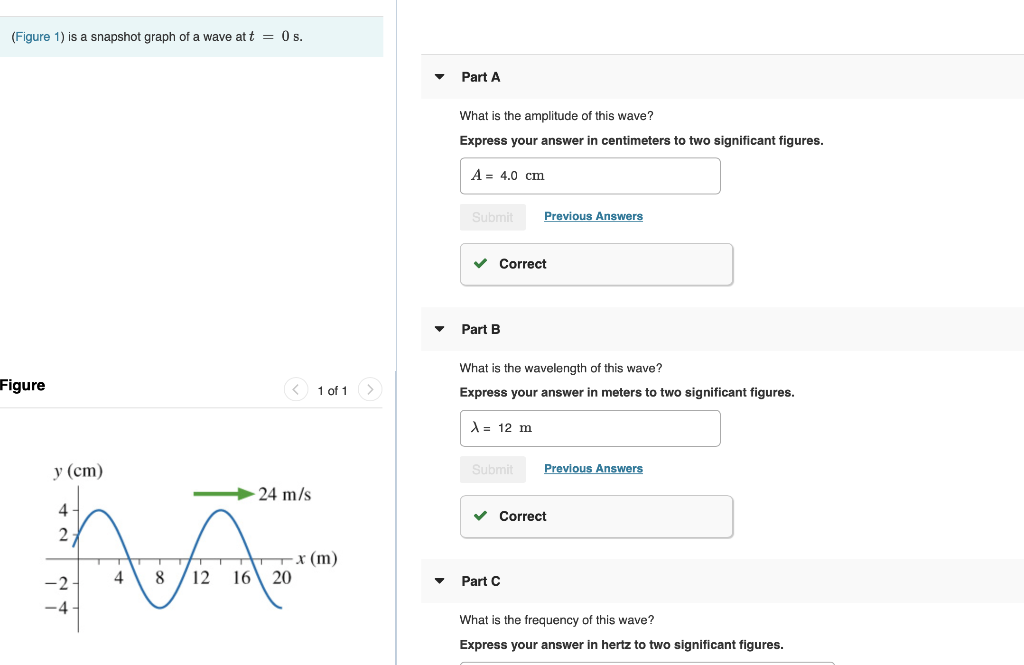 Solved (Figure 1) is a snapshot graph of a wave at t = 0 s. | Chegg.com
