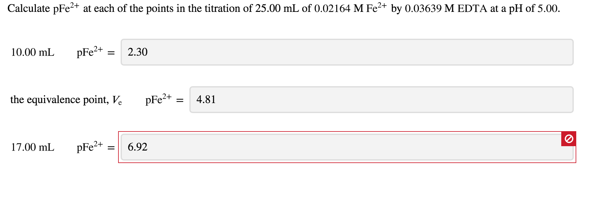Solved Calculate pFe2+ at each of the points in the | Chegg.com