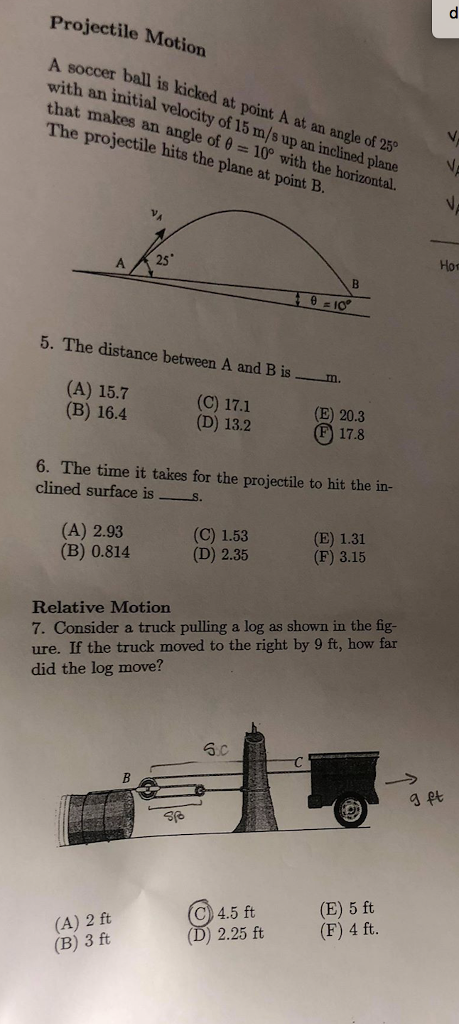 Solved Projectile Motion A soccer ball is kicked at point A | Chegg.com