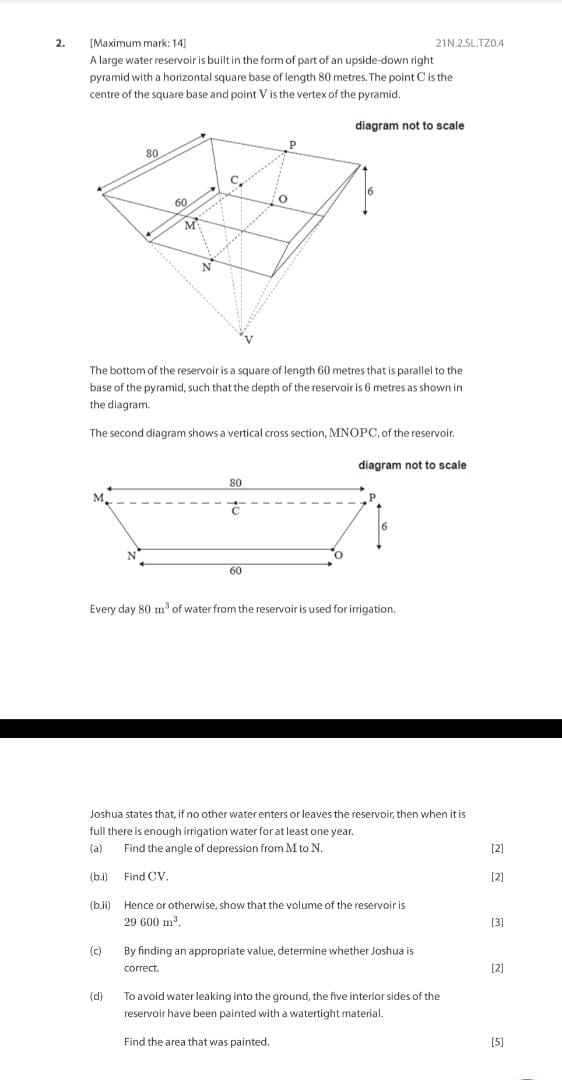 Solved 2. [Maximum mark: 14] 21N.2.SL.TZ0.4 A large water | Chegg.com