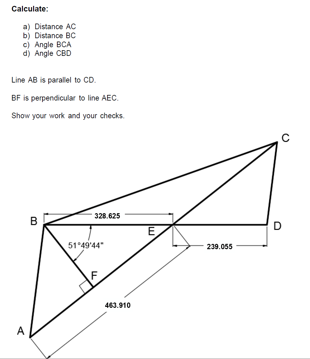 Solved Calculate: a) Distance AC b) Distance BC c) Angle BCA | Chegg.com