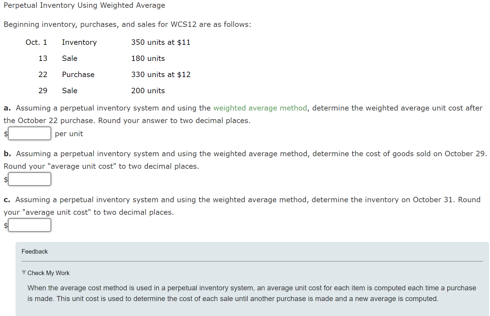 Perpetual Inventory Using Weighted AverageBeginning | Chegg.com