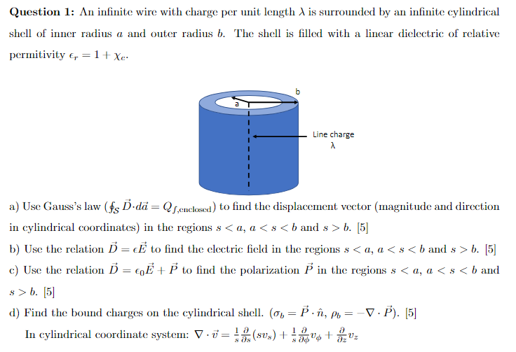 Solved Question 1: Λn infinite wire with charge per unit | Chegg.com