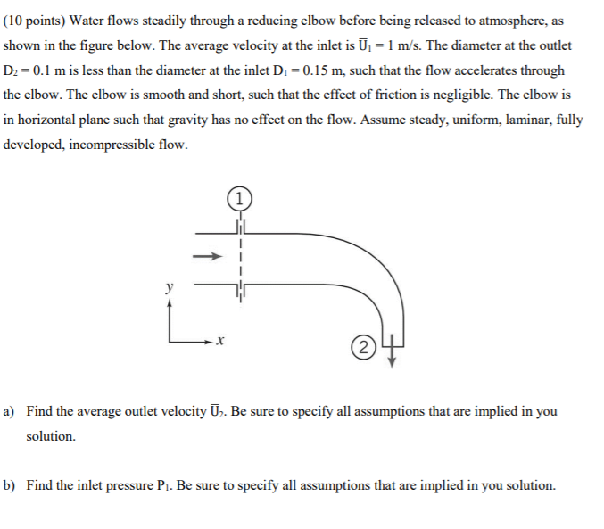 Solved (10 points) Water flows steadily through a reducing | Chegg.com