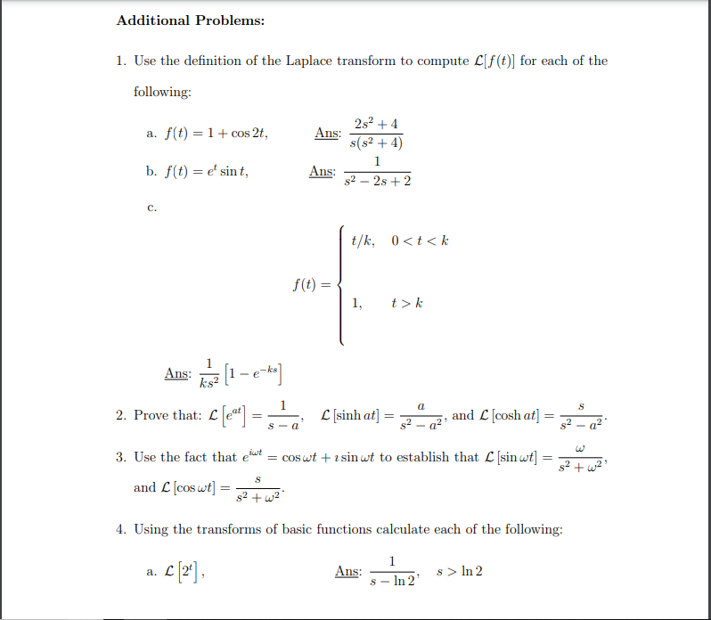 Solved Additional Problems: 1. Use the definition of the | Chegg.com