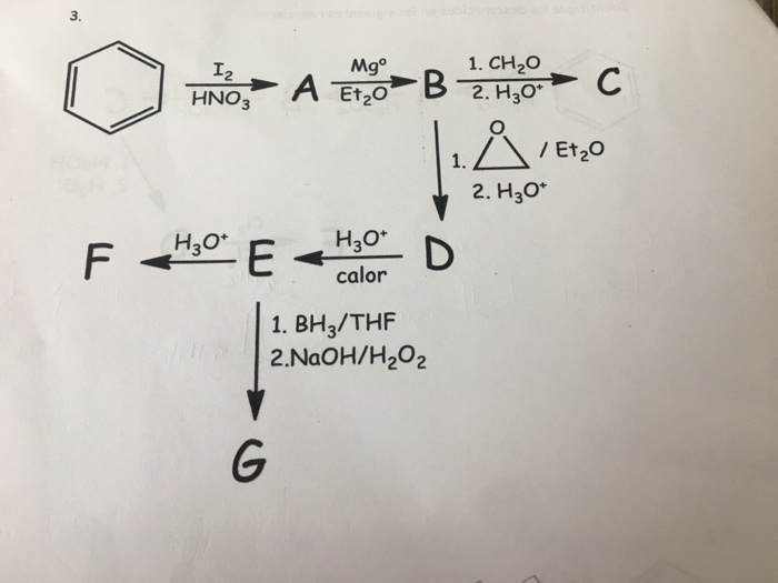 Solved 3. Mg° Et2O 1. CH20 2. H3O 2 HNO3 / Et2O 1. 2. H30. | Chegg.com