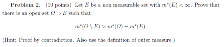Solved Problem 2. (10 points) Let E be a non measurable set | Chegg.com