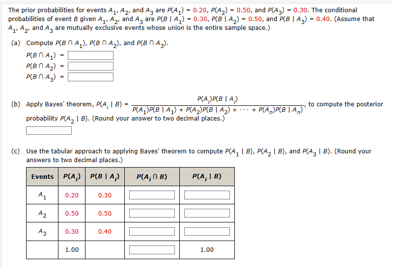 Solved The prior probabilities for events A1,A2, and A3 are | Chegg.com