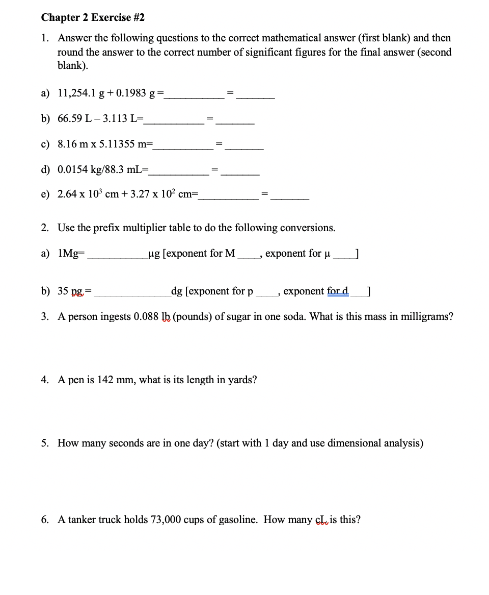 Solved Chapter 2 Exercise #2 1. Answer the following | Chegg.com