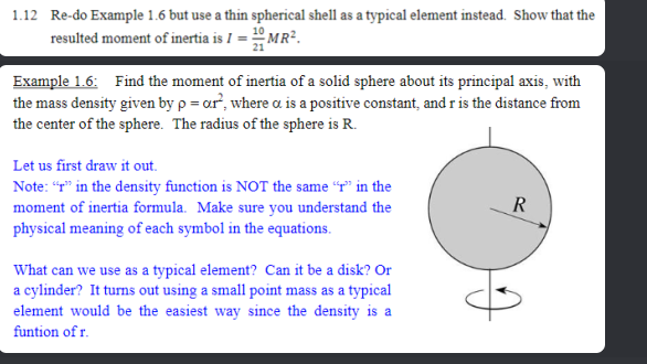Solved 1.12 Re-do Example 1.6 but use a thin spherical shell | Chegg.com
