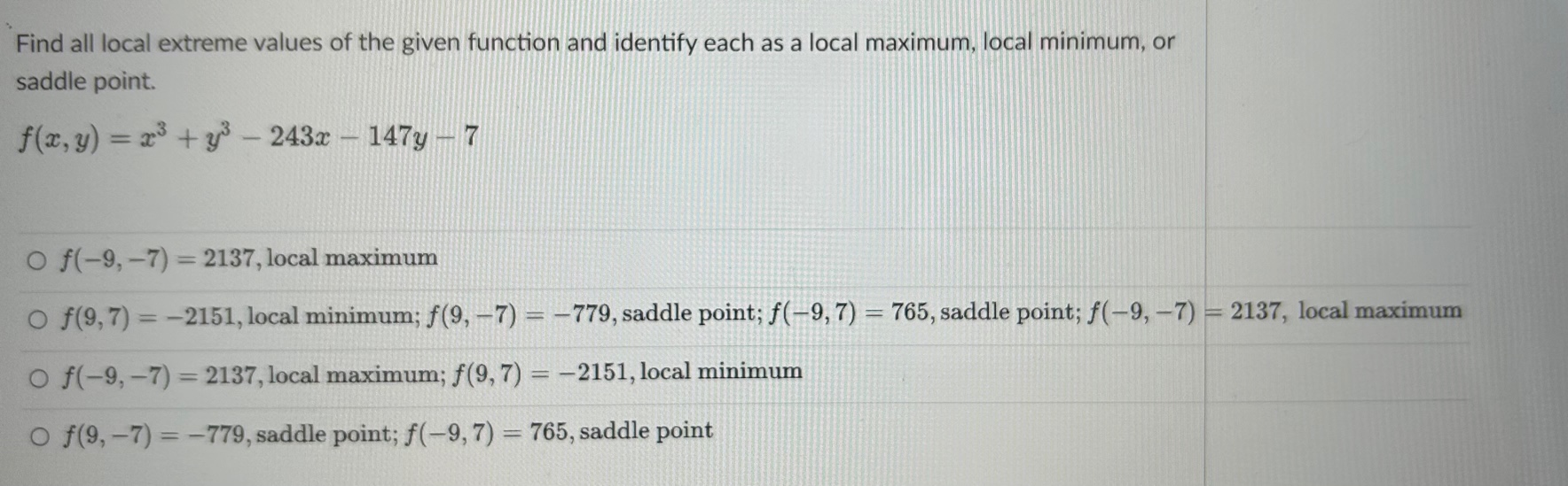 Solved Find All Local Extreme Values Of The Given Function