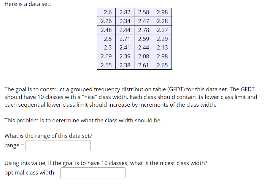Solved Here is a data set: The goal is to construct a | Chegg.com