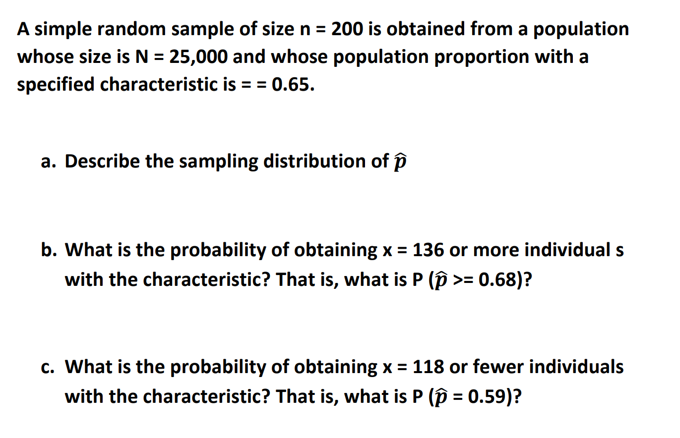 Solved A simple random sample of size n=200 is obtained from | Chegg.com