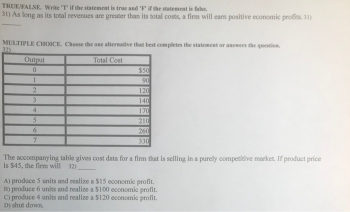 Solved TRUE/FALSE. Write "T' if the statement is true and 'F | Chegg.com