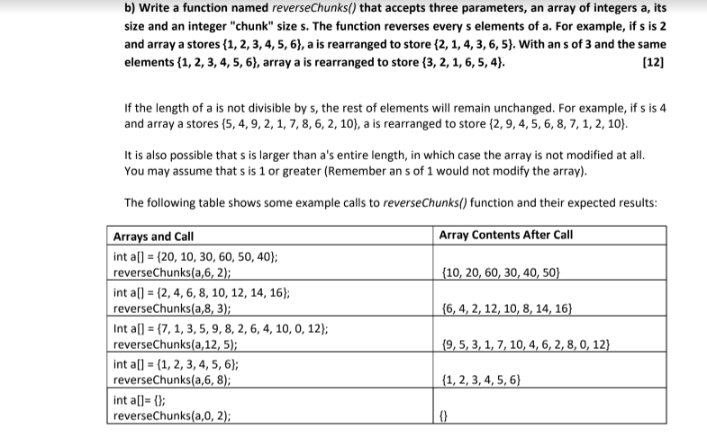 Solved b) Write a function named reverseChunks() that | Chegg.com