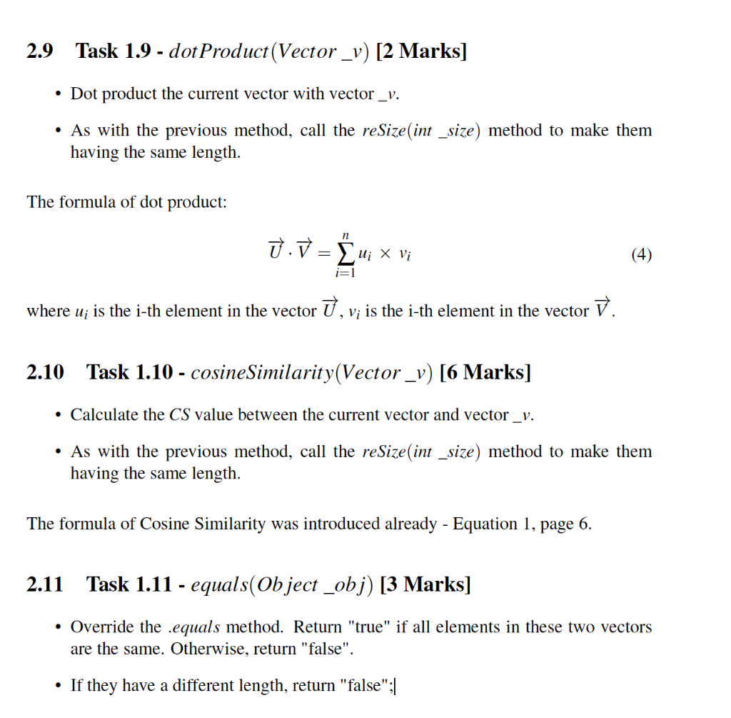 Solved 2 Task 1 - Vector.java [26.5 Marks] The Vector class | Chegg.com